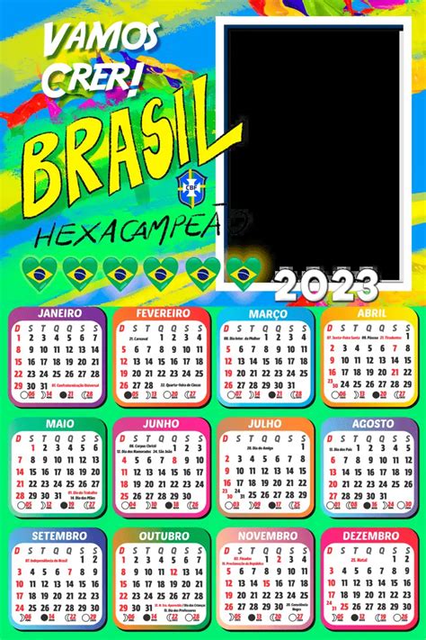 Calendário Torcida Brasil Hexacampeão PNG Imagem Legal
