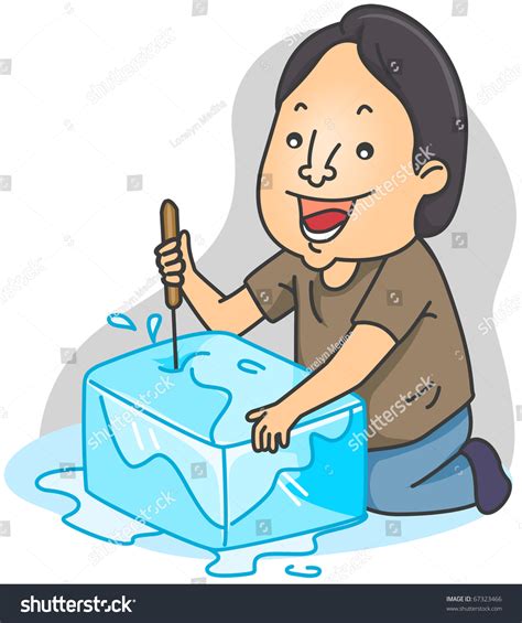 Illustration Man Breaking Block Ice เวกเตอรสตอก ปลอดคาลขสทธ