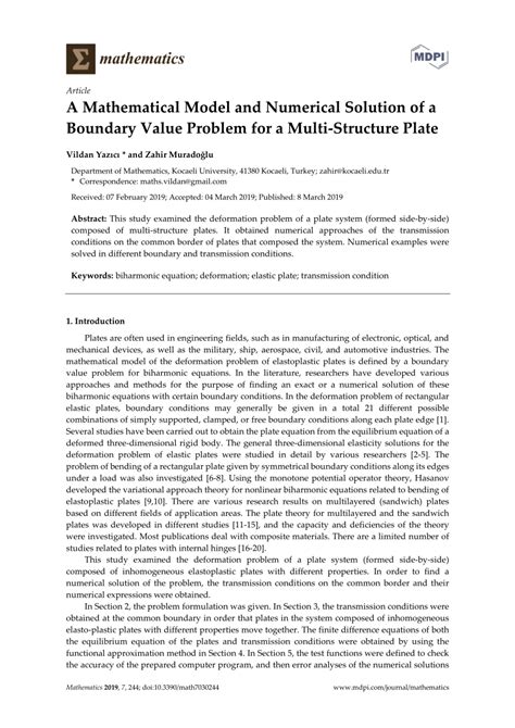 PDF A Mathematical Model And Numerical Solution Of A Boundary Value Problem For A Multi