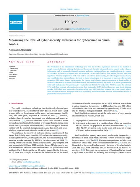 Measuring The Level Of Cyber Security Awareness For Cybercrime In Saudi