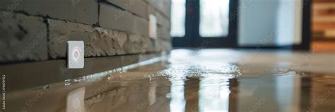 A Flood Alarm Sensor Installed In A Basement Alerting Homeowners To Water Leakage Or Potential