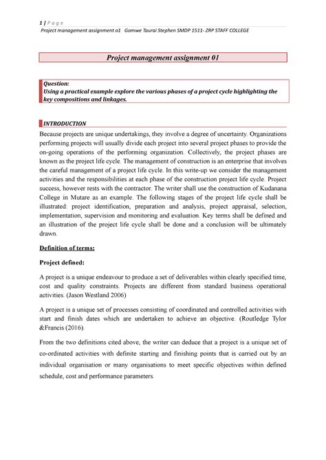 Project Management Assignment Introduction Because Projects Are
