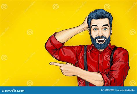 Man With Shocked Facial Expression Surprised Man In Comic Style Man Showing Advertisement