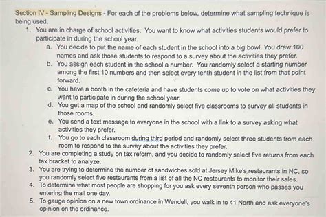 Solved Section Iv Sampling Designs For Each Of The Problems Below Determine What Sampling