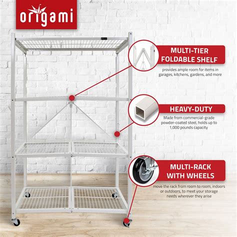 Origami Folding Rack Foldable Storage Shelves Unit 4 Tier Folding