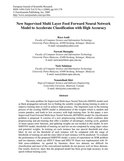 Pdf New Supervised Multi Layer Feed Forward Neural Network Model To Accelerate Classification