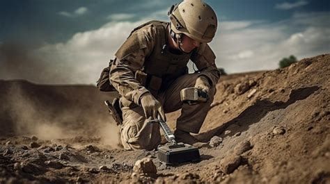 Premium Photo Military Sapper Looking For Mines With A Mine Detector Army War Concept