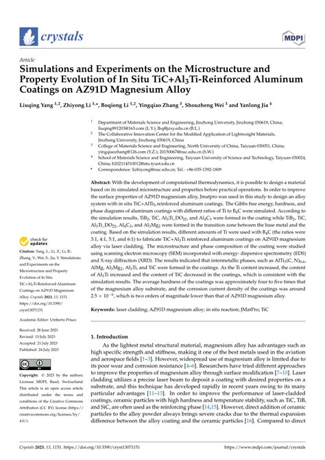 Pdf Simulations And Experiments On The Microstructure And Property Evolution Of In Situ Tic