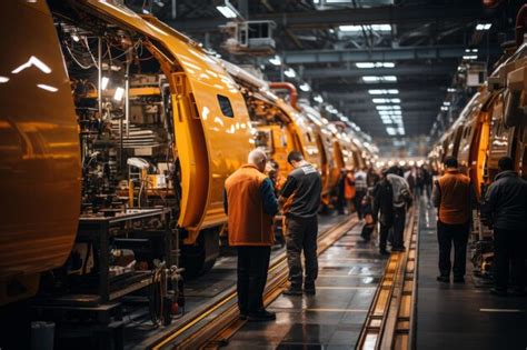 Bustling Factory Floor With Workers Operating Heavy Machinery Generative Ai Premium Ai