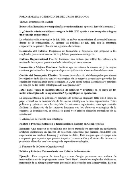 Foro Semana 2 Gerencia De Recursos Humanos Pdf Gestión De Recursos