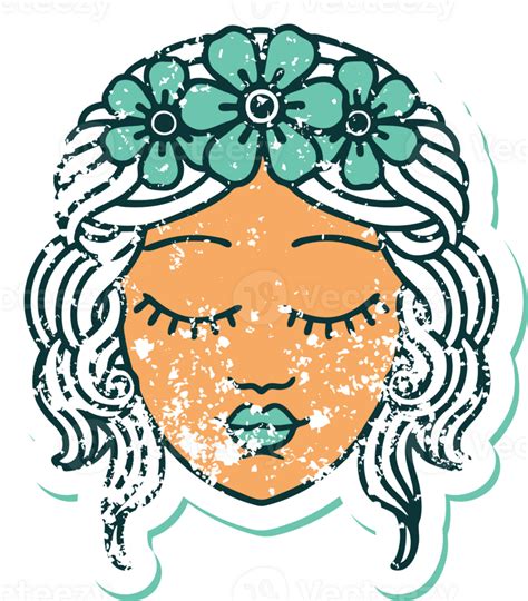 Icône De Style Tatouage Autocollant En Détresse Dun Visage De Jeune