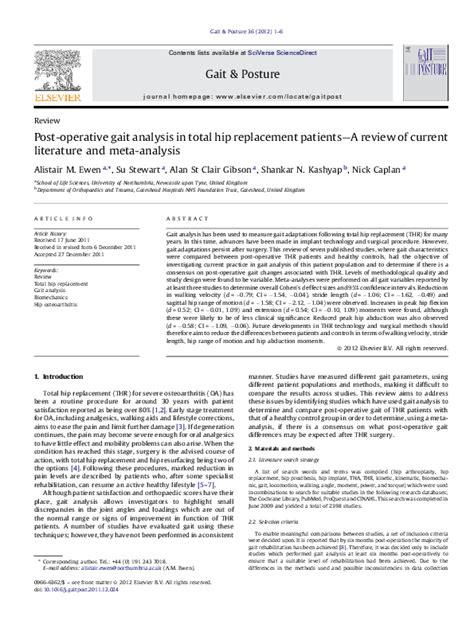 Pdf Post Operative Gait Analysis In Total Hip Replacement Patients—a Review Of Current