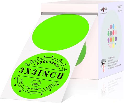 Parlaim Etiquetas Térmicas Redondas De 3 Pulgadas Verde Fluorescente 500 Unidades De