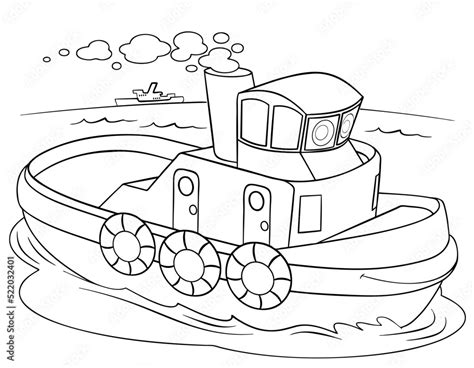 Cartoon Tugboat For Coloring Page Stock Vector Adobe Stock
