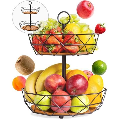 DEKOFY Corbeille a Fruits 2 etages Corbeille à Fruits Exclusive avec Fond eois véritable