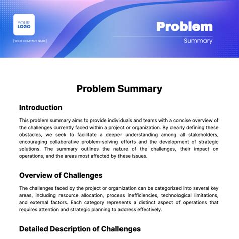 One Page Summary Template Edit Online And Download Example