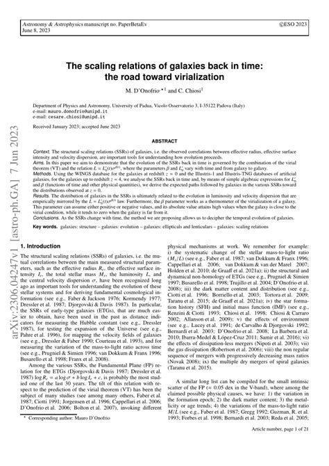 Pdf The Scaling Relations Of Galaxies Back In Time The Road Toward Virialization