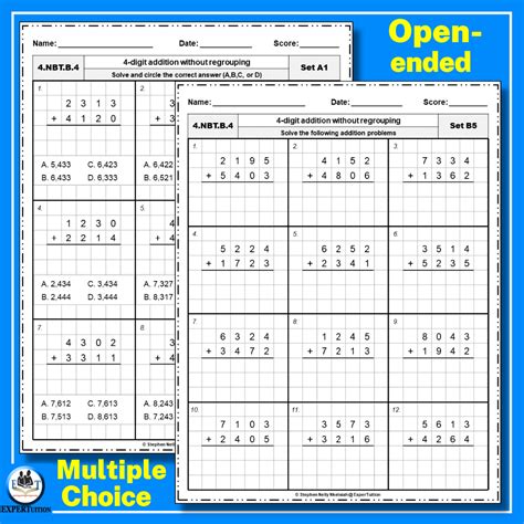 4 Digit Addition Without Regrouping Worksheets Differentiated Graph Paper Made By Teachers