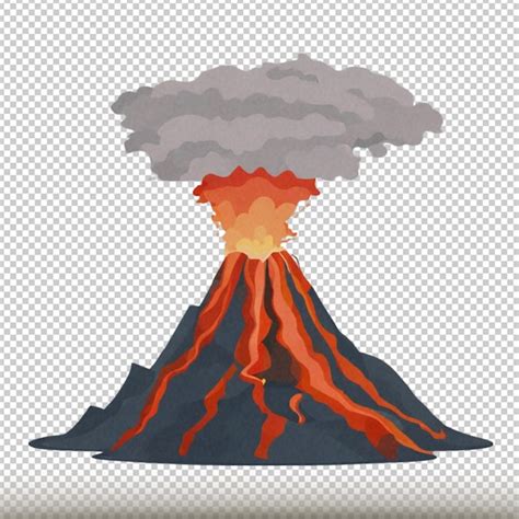 투명 한 배경 에 고립 된 용암 절벽 과 함께 화산 폭발 프리미엄 Ai 생성 Psd