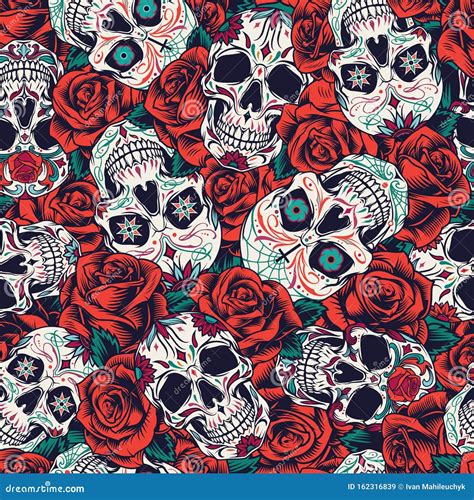 Vintage Day Of Dead Seamless Pattern Stock Vector Illustration Of