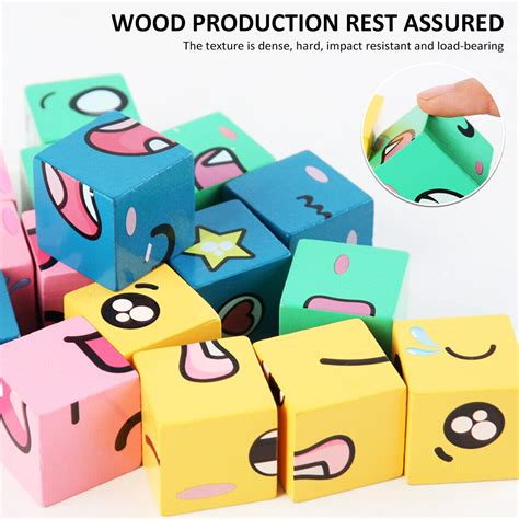 Au Wooden Expressions Matching Block Puzzles Building Cubes Toy Borad