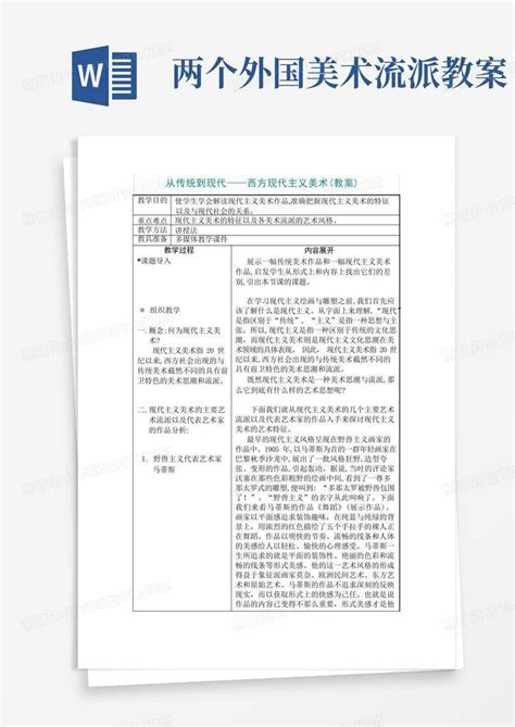 从传统到现代——西方现代主义美术（教案）word模板下载编号qvkkgzdl熊猫办公