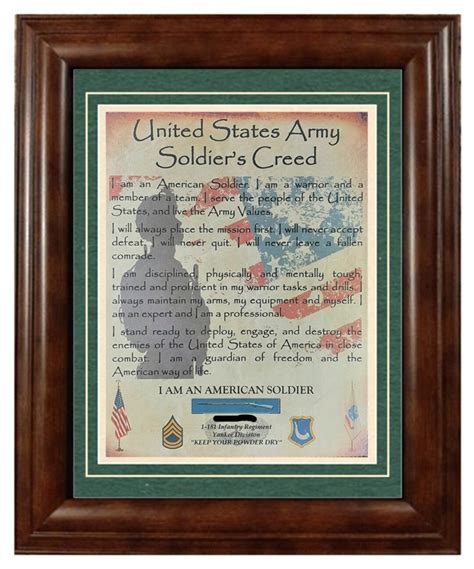 Best Us Army Soldiers Creed Aged Parchment Matted Personalized With