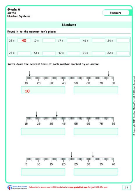 Worksheet Grade 6 Math Numbers
