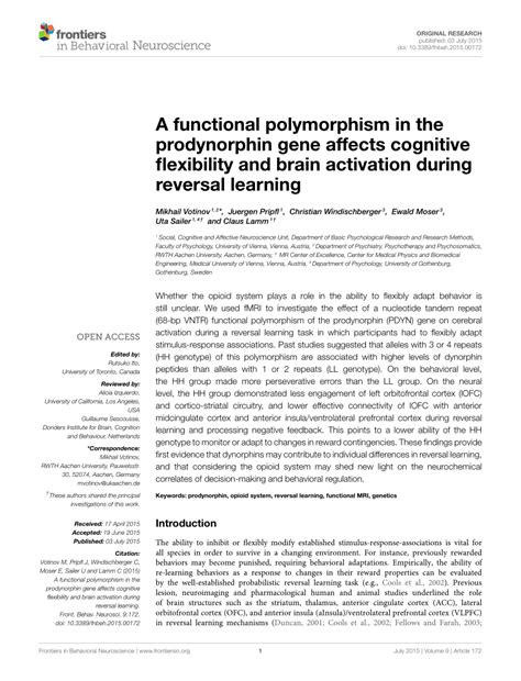 Pdf A Functional Polymorphism In The Prodynorphin Gene Affects
