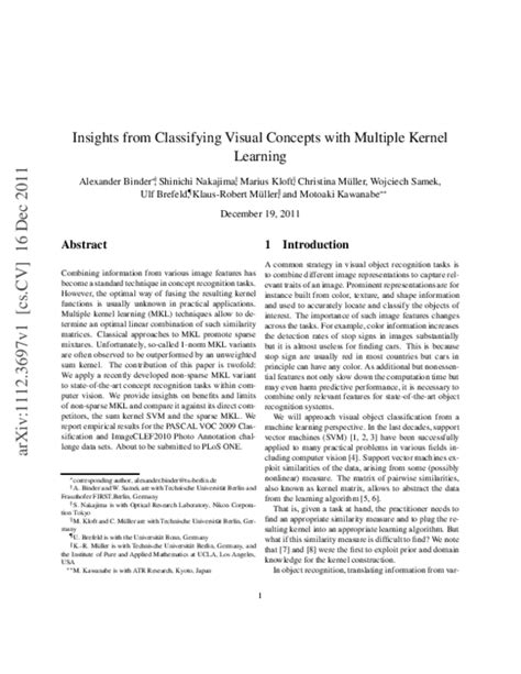 Pdf Insights From Classifying Visual Concepts With Multiple Kernel Learning