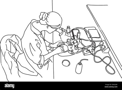 Female Biologist Using Microscope Vector Stock Vector Image And Art Alamy