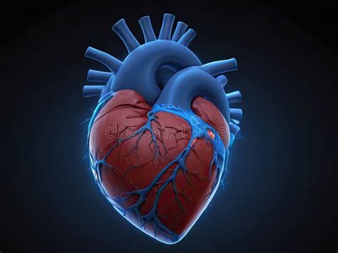 Human Heart Anatomy On Blue Background 3d Illustration Of Human Heart Stock Illustration