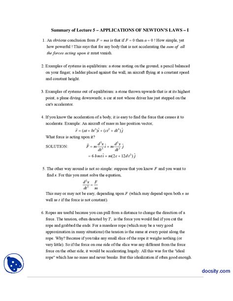 Applications Of Newtons Laws I Classical Physics Handouts Docsity