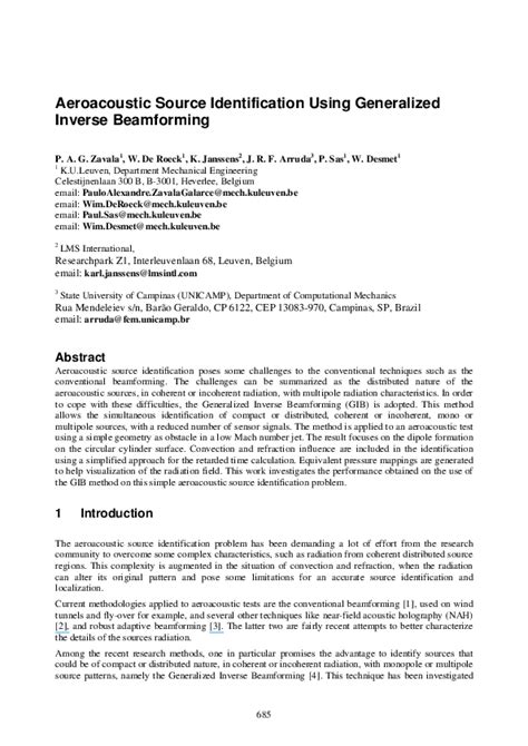Pdf Aeroacoustic Source Identification Using Generalized Inverse Beamforming