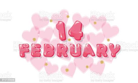 2 월 14 일 핑크 광택 편지입니다 Transpatent 하트와 반짝이 땡 발렌타인 카드 귀여운에 대한 스톡 벡터 아트 및