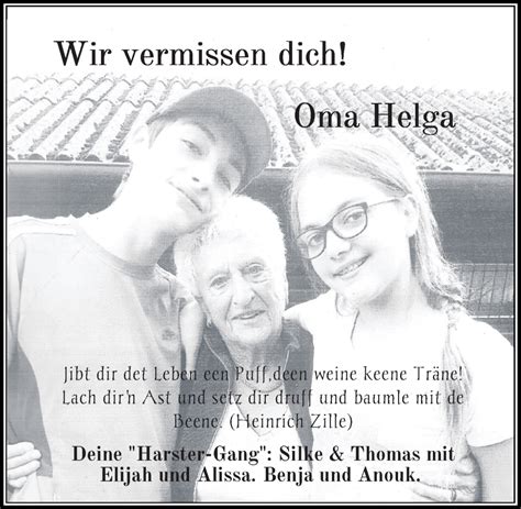 Traueranzeigen Von Oma Helga Trauer Anzeigende