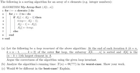 Solved The Following Is A Sorting Algorithm For An Array Of Chegg Com
