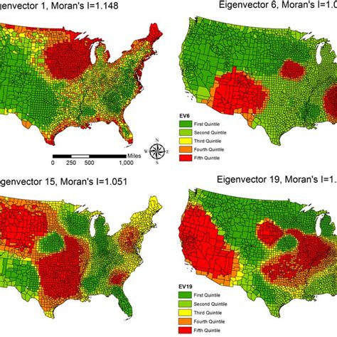 Spatial Patterns Of The Two Additional Eigenvectors And Morans I