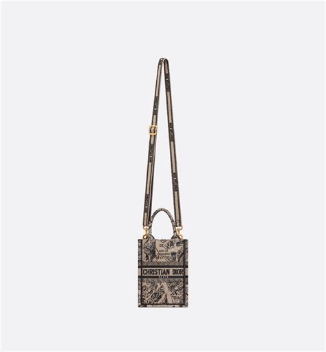 Book Tote 迷你手机袋 米色和黑色 Plan De Paris 图案刺绣 13 X 18 X 5 Cm Dior