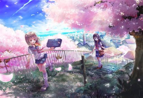Anime Cherry Blossom Landscape Wallpapers Wallpaper Cave