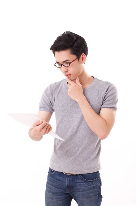 Thinking Genius Nerd Man Looking Auditing At Document Stock Image