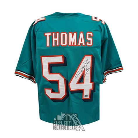 Zach Thomas Autographed Miami Custom Teal Football Jersey Bas