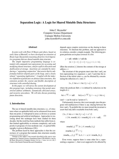 Separation Logic A Logic For Shared Mutable Data Structures Pdf Logic Mathematical Logic