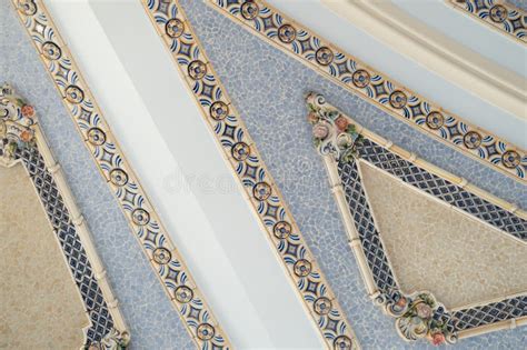 Intricate Ceiling Design The Ceiling Adorned With Floral And Geometric Motifs Showcases A