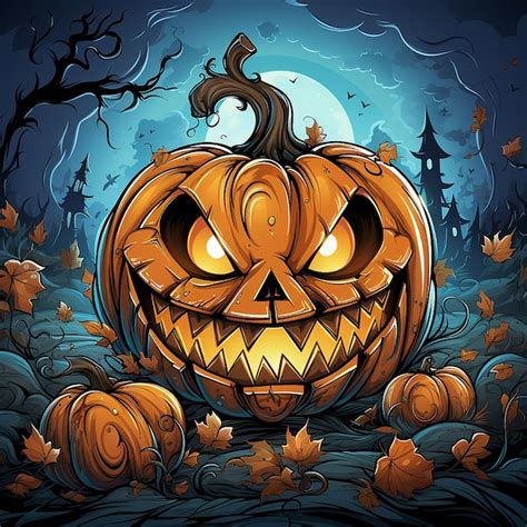 Premium Ai Image Cartoon Glowing Pumpkin Fruit For Halloween Celebration