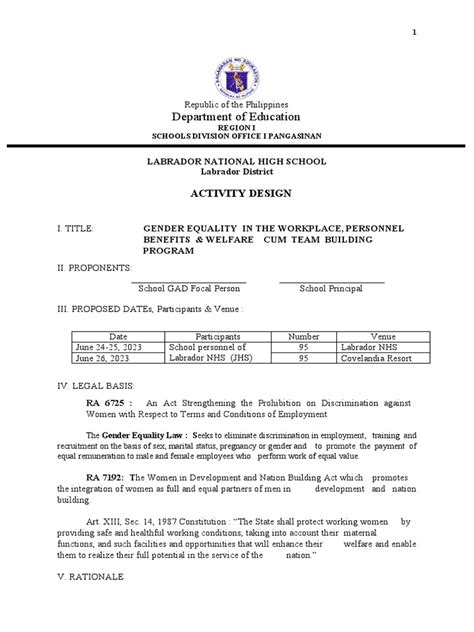 Sample School Gad Activity Design Pdf Employment Gender Equality