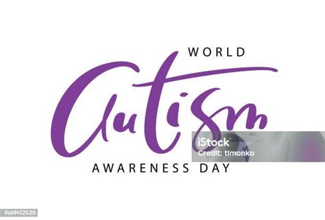 세계 자폐증 인식의 날 벡터 붓글씨 로고 텍스트 손으로 붓글씨 글자를 그립니다 배너 포스터 전단지 소셜 미디어 인사말 카드 4