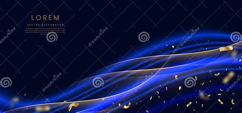 Abstract Elegant Blue Wave And Gold Line With Lighting Effect Sparkle