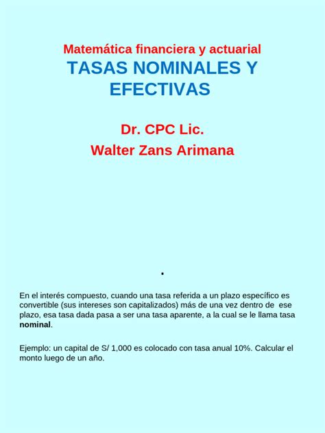 Tasas Nominales Y Efectivas Pdf Finanzas Matemáticas Economía