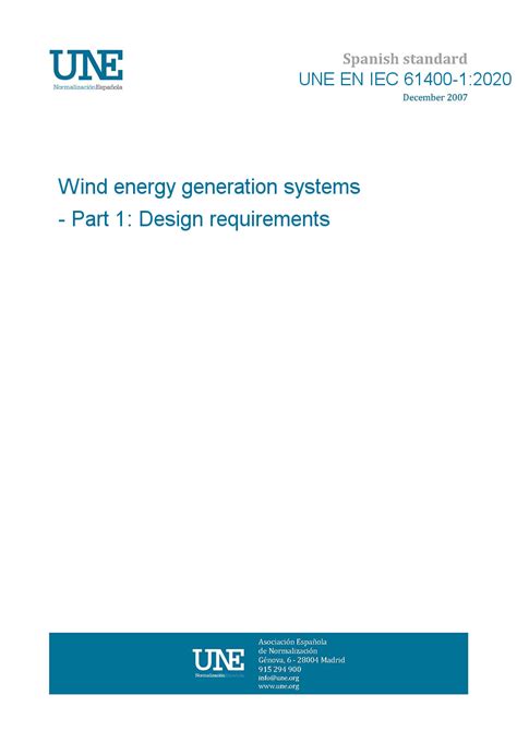 Une En Iec 61400 1 2020 Wind Energy Generation Systems Part 1 Design Requirements